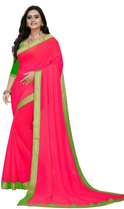 Buy sareya veela Chanderi Women Pink Solid Chiffon Sarees Online at ...