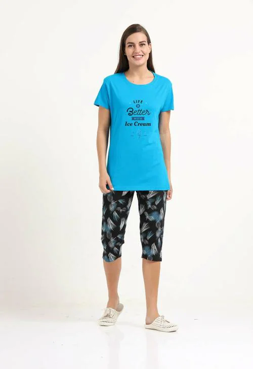 Buy Indian Flower Women Blue Printed Top & Capri Set Online at Best ...