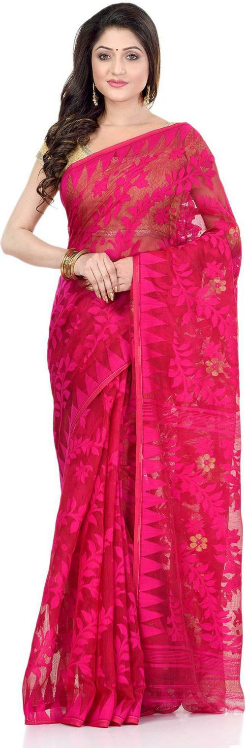 Desh Bidesh Women Pink Pure Cotton Self Design Saree - JioMart