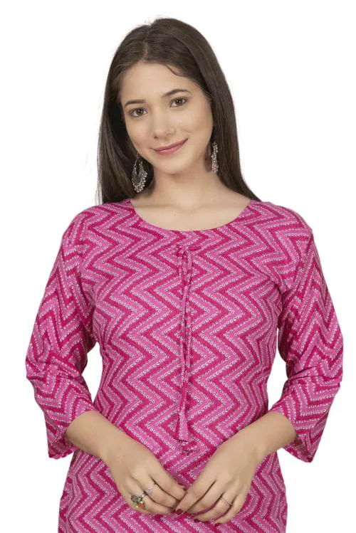 Buy Helwin Designer Women Pink Printed Cotton Straight Kurta (M) Online ...