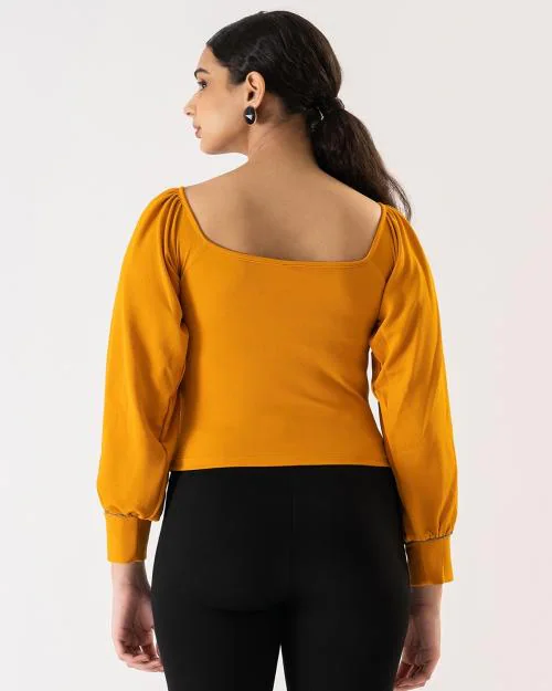 Buy 14 Fab Women Cotton Blend Fabric Solid Mustard Color top For women ...