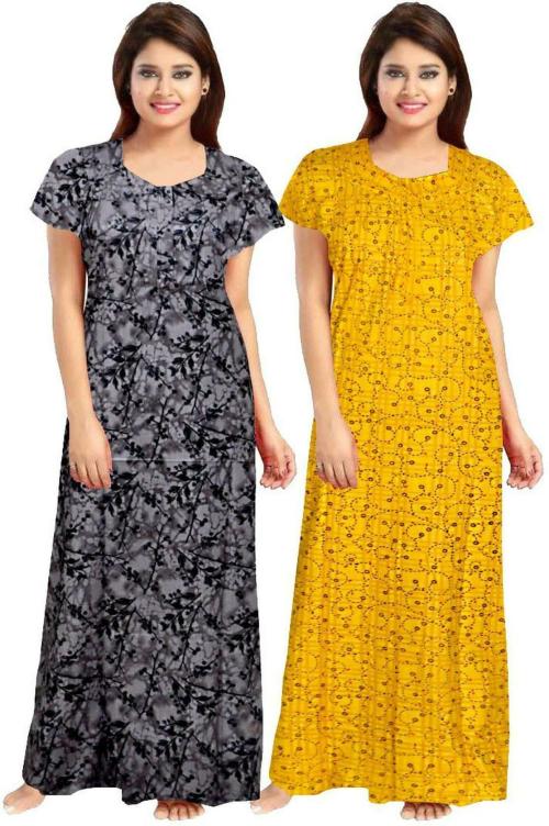 Buy Mudrika Women Multicolor Floral Pure Cotton Pack of 2 Nighty Set ...
