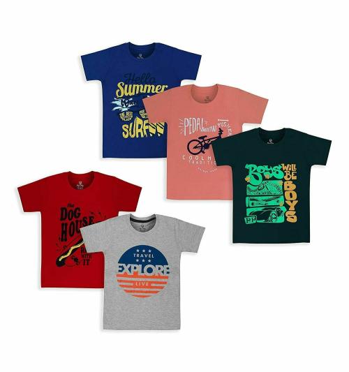 Buy PIP N PAP Boys Multicolor Cotton T-Shirt (Pack of 5) Online at Best ...