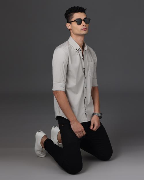 Buy FOGA CLOTHING Men Popline Lycra Solid Casual Shirt Online at Best ...