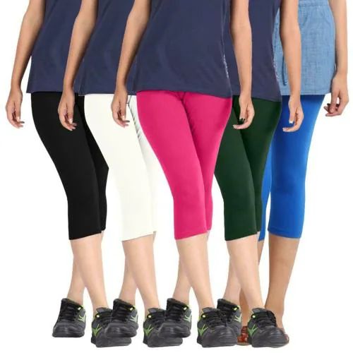 Buy Pixie Store Women Multicolor Solid Cotton Lycra Capris (Pack of 5) Online at Best Prices in ...
