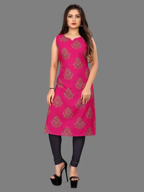 Buy UEA Women Pink Floral Crepe Straight Kurta (S) Online at Best ...