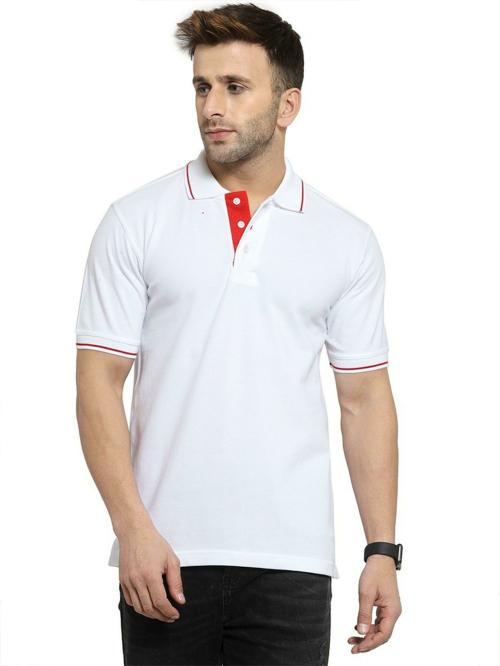SCOTT INTERNATIONAL Men White with Red Regular Fit Polo T-shirt - JioMart
