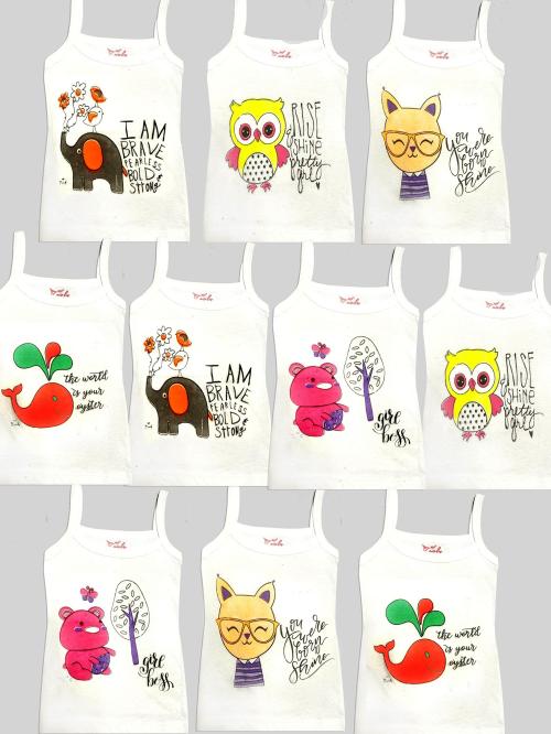 Buy Hap Girls White 100 Percent Cotton Pack Of 10 Camisoles With Animal ...