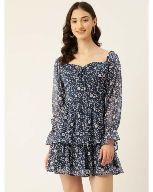Buy Rue Collection Women Stylish Blue Floral Dress Online at Best ...
