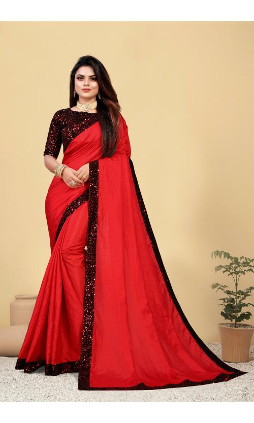 Buy NOPSE Women's Berry Silk Sequence work Designer Saree (Drashti Red ...