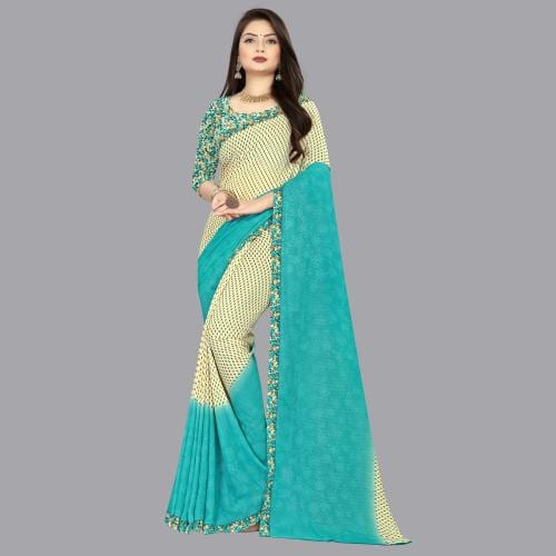 Buy Anand Women Light Blue Paisley Georgette Single Saree Online at ...