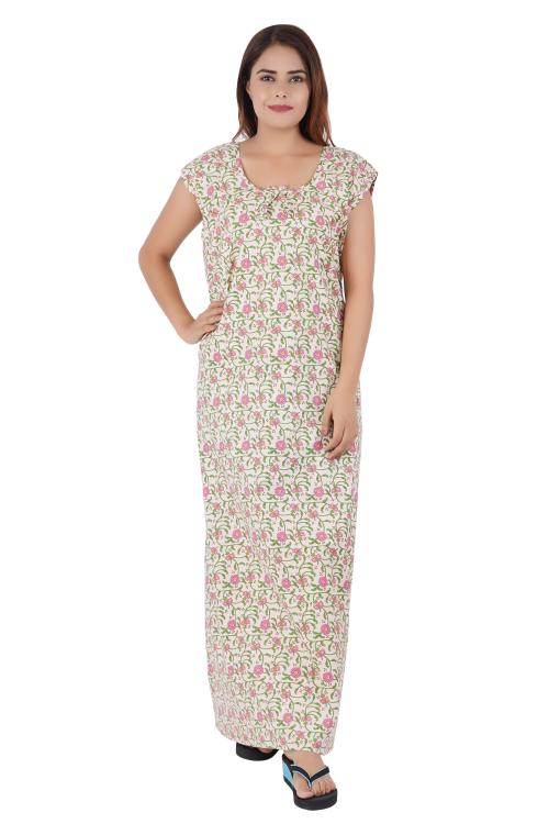 Buy NACNO Women's Printed Pure Cotton Sleepwear Nighty/Maxi/Nightgown ...