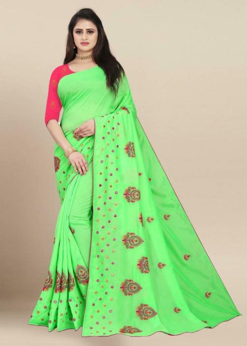 Buy Megh Sarees Woman Green Embroidered Bollywood Chiffon Saree Online ...