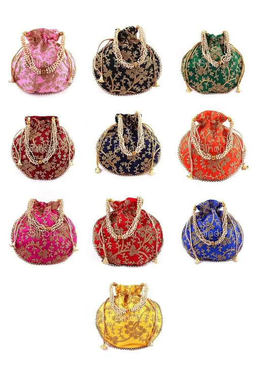 Buy Binori Rajasthani Style Royal Clutch Silk Potli Pack of 10 Online ...