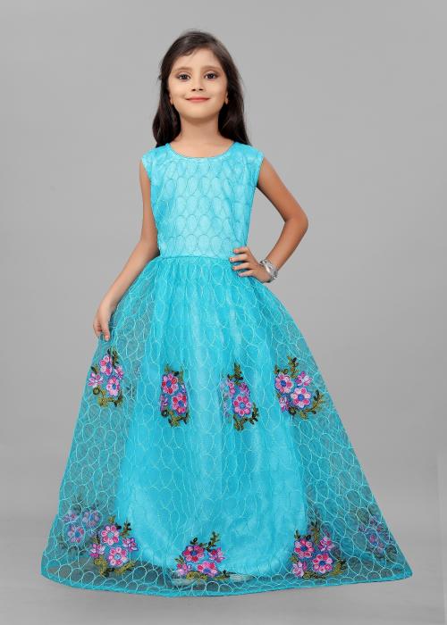 Buy JULEE Girls Net Embroidered Gown Dress (Sky_340) Online at Best ...
