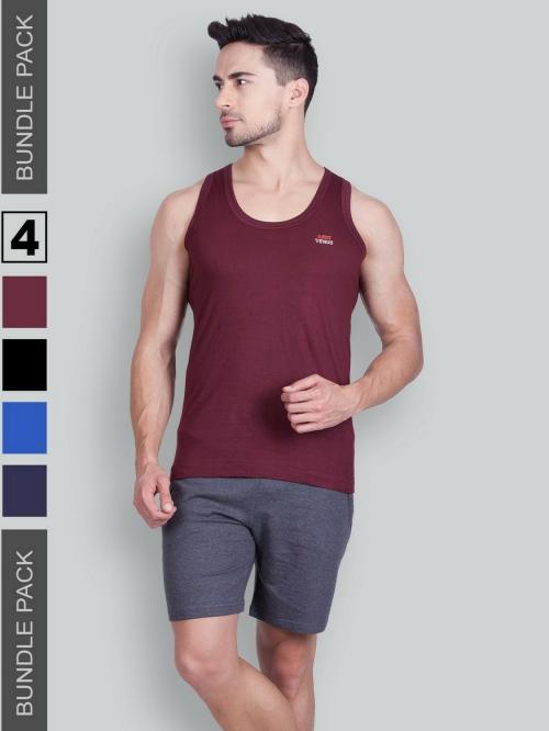 Buy Lux Venus Men's Assorted Solid 100% Cotton Pack of 4 Sleeveless Vest Online at Best Prices ...