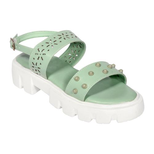 Buy Stepee Sea Green Stylish Trendy & Elegant Ankle Strap Open Toe Studs Buckle Slingback ...