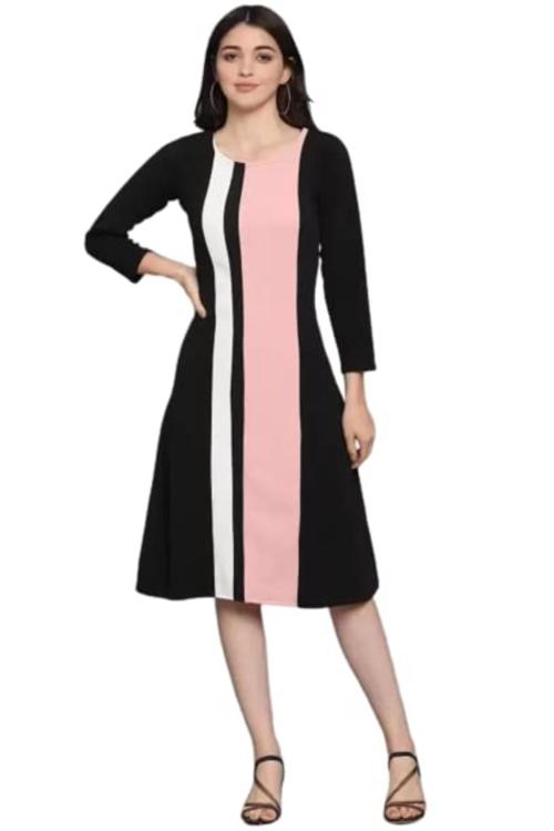 Buy Axelus Women Black, Peach Lycra Stripe Dress (Xl) Online at Best ...