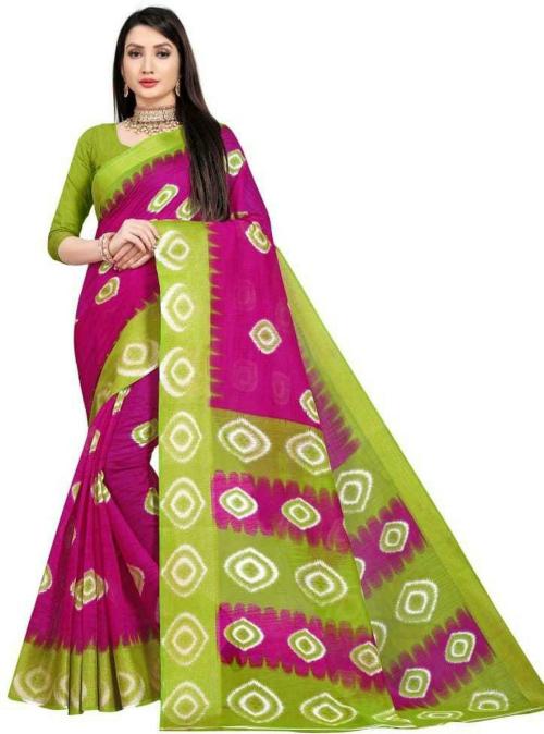 Buy SAREYA VEELA Daily Wear Women Orange and Green Printed Cotton Silk ...
