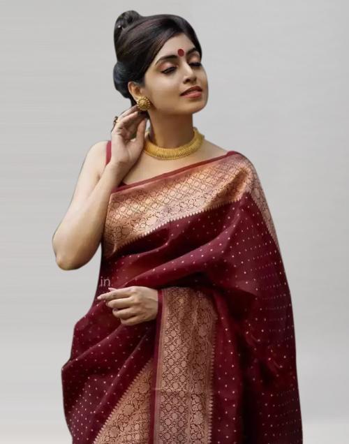 Buy Satrani Poly Silk Maroon Color Saree with Blouse piece | sarees for ...