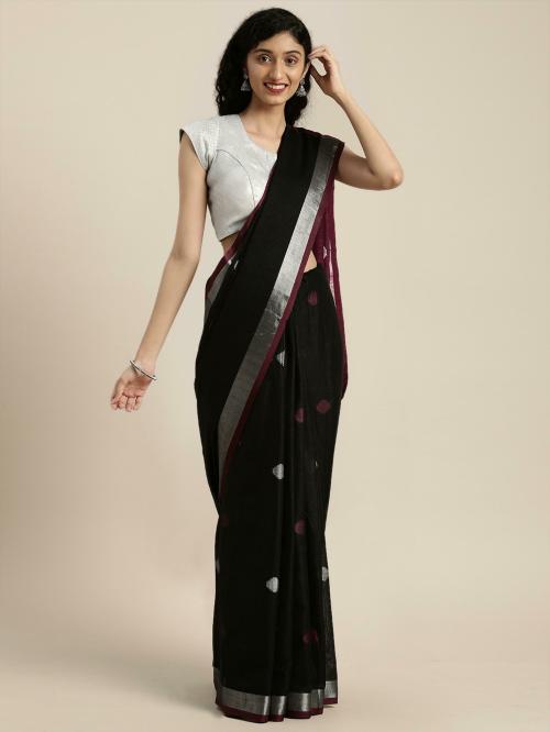 Buy VASTRANAND Women Black Linen Blend Woven Design Saree Online at ...