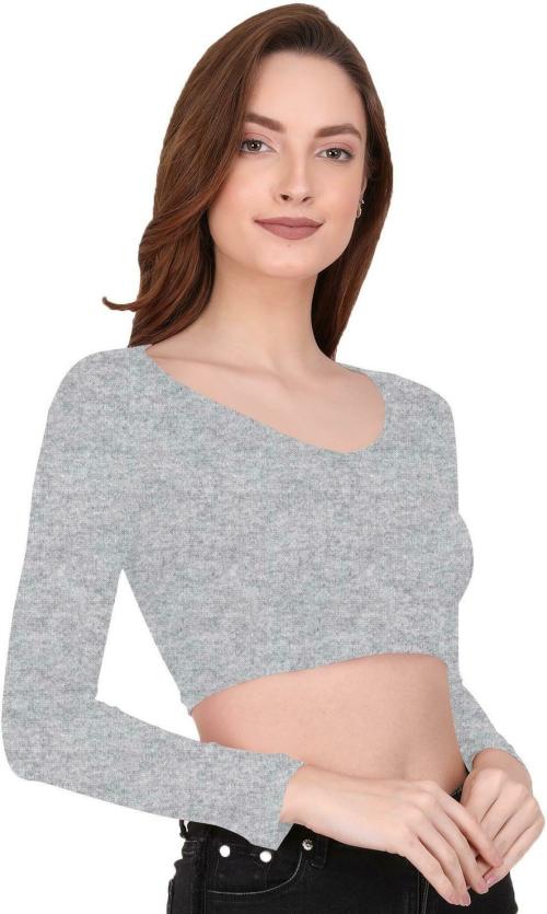 Buy THE BLAZZE_Women Cotton Blend Light Grey Top_XL Online at Best ...