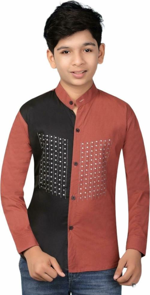 Buy Fashion Grab Boys Black Color Block Cotton Blend Shirt (Pack of 2 ...