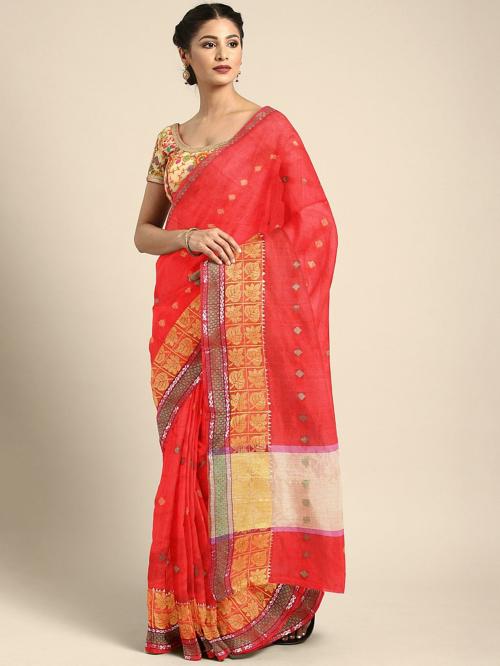 Buy Chhabra 555 Red Traditional Chanderi saree with Resham Meenkari ...