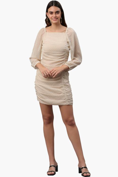 Buy Pretty Loving Thing Women Mini Self Design Puff Sleeve Bodycon ...