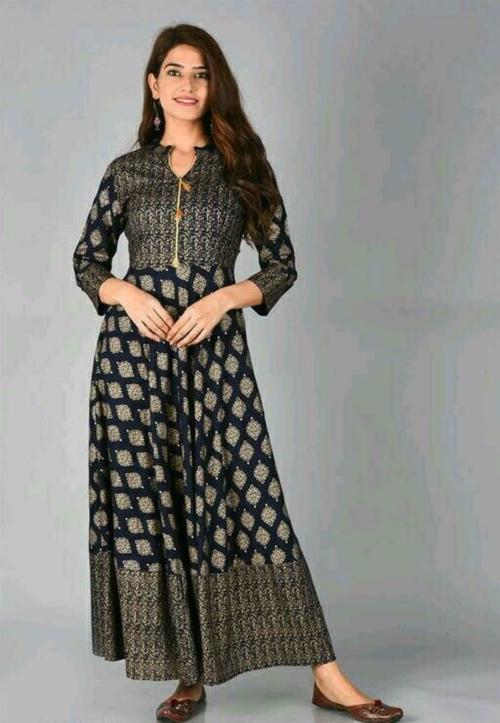 Buy Sa Rasa Women Dark Blue Printed Viscose Rayon Anarkali Kurta Online ...