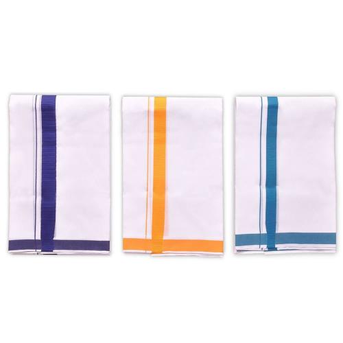 Buy GIFTER Men White with Colored Bordered Cotton Dhotis (Pack of 3 ...