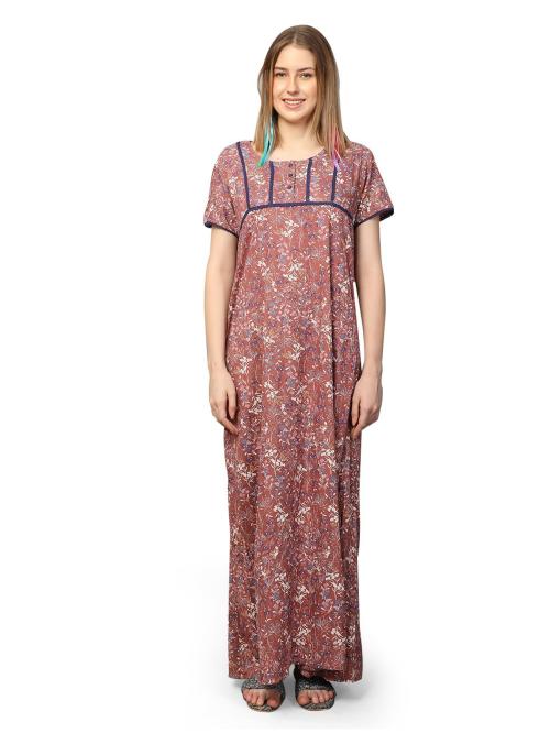 Buy Evolove Women Brown, Blue Viscose Liva Long Maxi Night Gown Nighty ...
