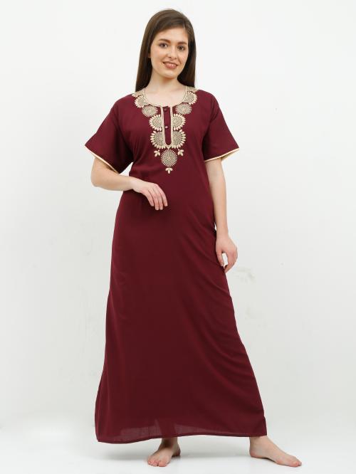 Buy RnP Maroon Neck Embroidered Cotton Nighty Online at Best Prices in India - JioMart.