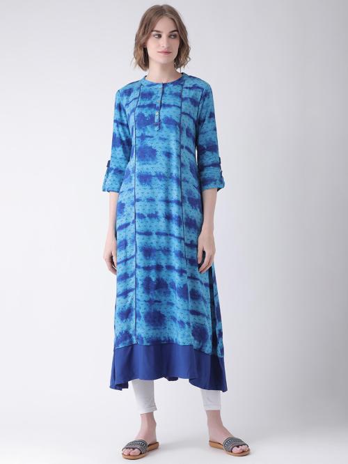 Buy Span Women Blue Printed Cotton Blend A-Line Kurta Online at Best ...