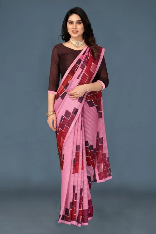 Buy Isha Trade Women Pink Floral Print Georgette Daily Wear Saree ...