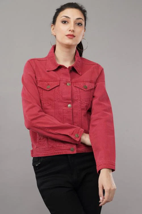 Buy MEGHZ WOMEN DENIM MAROON JACKET Online at Best Prices in India ...