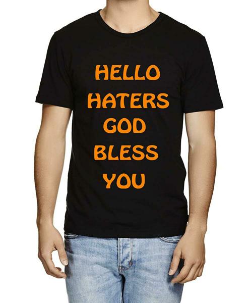 Buy Caseria Men Black Hello Haters God Bless Printed Graphic Cotton T ...
