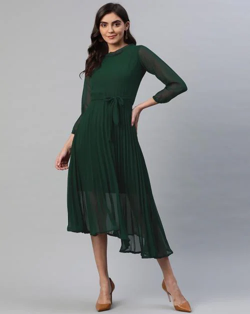 Buy Aarika Womens Green Round Neck Solid Dress Online at Best Prices in ...