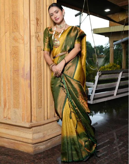 Buy Siril Art Silk Green & Gold Color Saree with Blouse piece Online at Best Prices in India ...