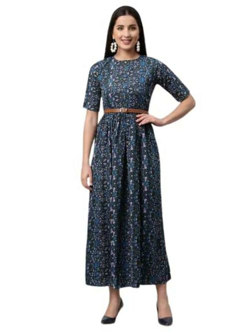 Helwin Desiner Women,Girls Navy Blue Floral Printed Cotton Maxi Dress ...