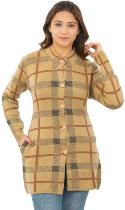 Buy Loglo Women Beige Checkered Polyester Sweater - L Online at Best ...