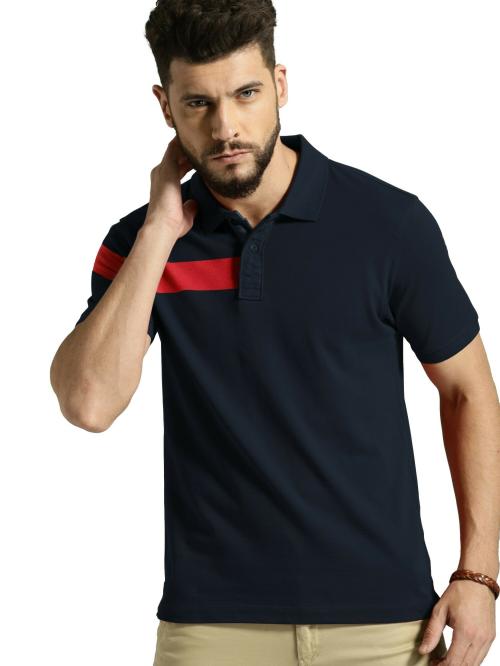 Buy Jump Cuts Mens ColorBlock Polo Neck Half Sleeve Navy and Red Slim ...