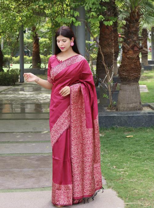 Buy Prajval Women Pink Woven Jacquard and Pure Silk Kanjivaram Saree ...