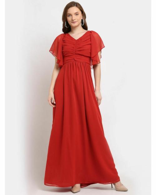 Buy La Zoire Short Sleeves Solid Maxi Dress Online at Best Prices in ...