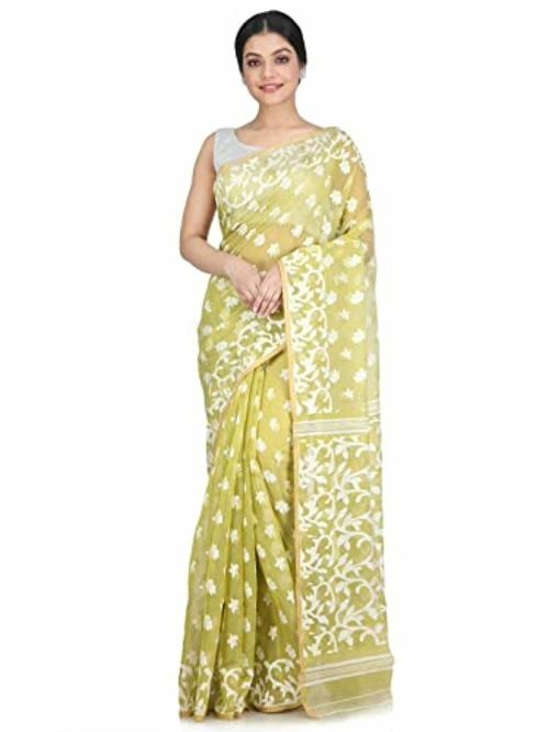 Buy PinkLoom Women Gold Woven Pure Cotton Woven Saree without Blouse Piece Online at Best Prices ...