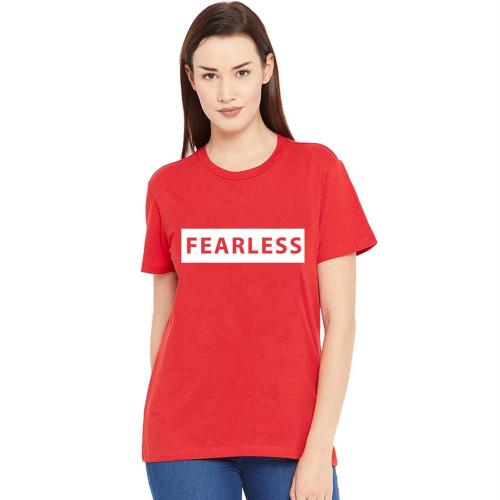 Buy BRATMA Women Red Fearless Printed Cotton Tees (M) Online at Best ...