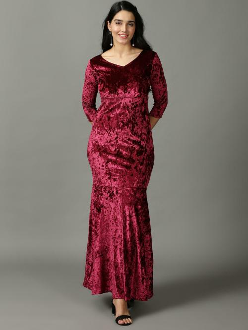 Buy SHOW OFF Women's Magenta Solid Polyester Dress Online at Best ...