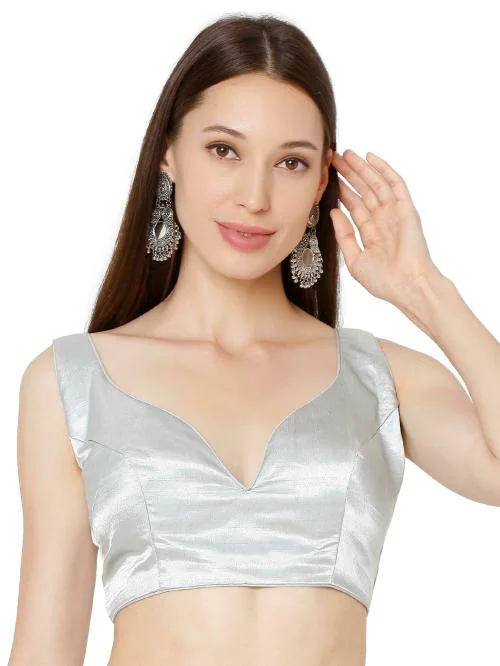Buy Salwar Studio Women's Silver Silk Solid Readymade Saree Blouse Online at Best Prices in ...