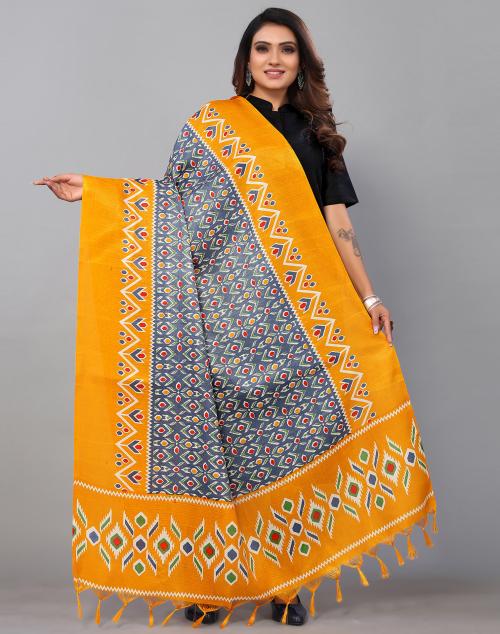Buy Siril Women's Multicolor & Grey Color Printed Khadi silk Dupatta ...