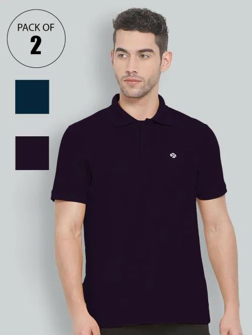 Buy Lux Nitro Combo Pack Pocket Polo T-shirt For Men(Navy Blue & Purple ...